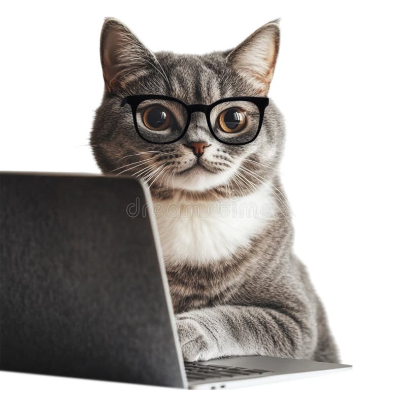 PNG Cat Using Laptop and Working on it on Transparent Background - Ai ...