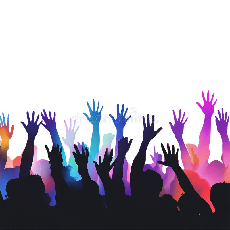 PNG Crowd Silhouettes with Raised Hands on Transparent Background Stock ...