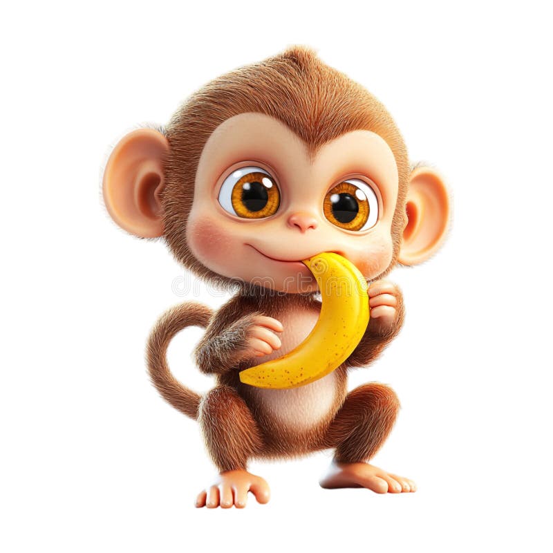 PNG Cute Monkey Eating Banana on Transparent Background - Ai Generated ...