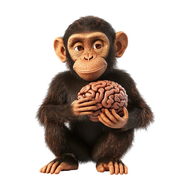 PNG Cute Monkey Holding Brain in Hand on Transparent Background - Ai ...