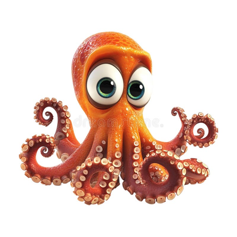 PNG Cute Octopus Cartoonish on Transparent Background - Ai Generated ...