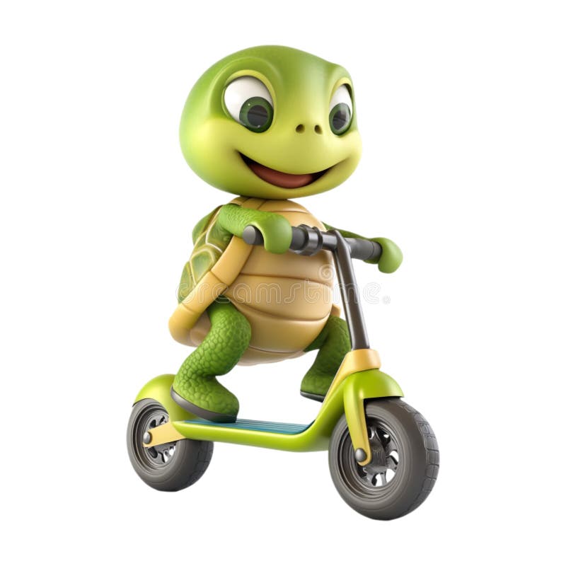 PNG Cute Turtle Riding Scooter on Transparent Background - Ai Generated ...