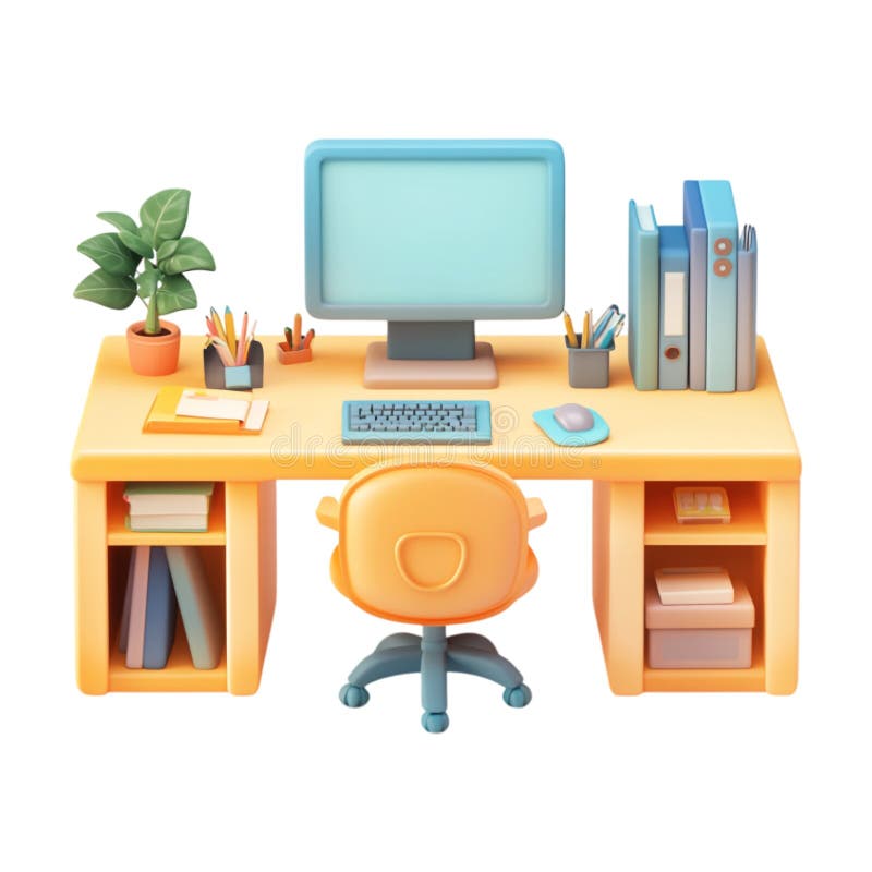 PNG 3D Cartoon Computer Table on Transparent Background - Ai Generated ...