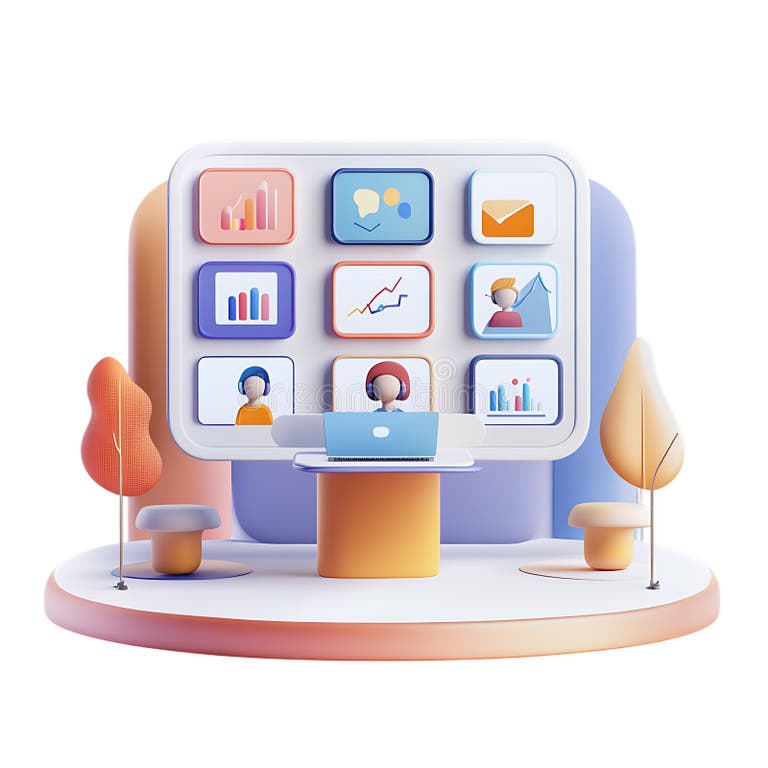 PNG 3D Render Business Data Analytics Dashboard Team Collaboration ...