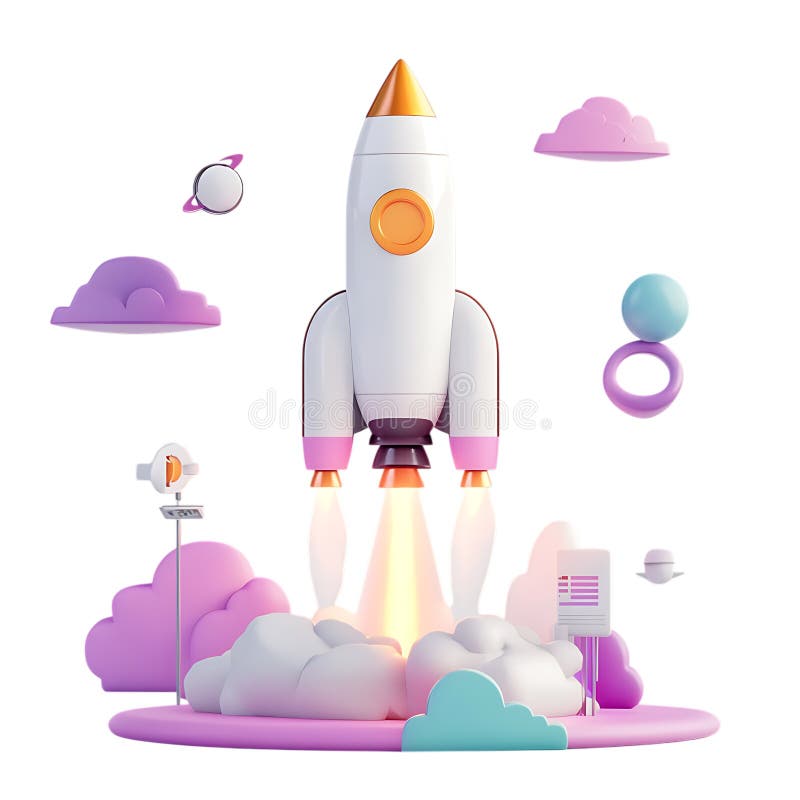 3D Render Rocket Jet Flying on Star Field Galaxy Space 3D Illustration ...