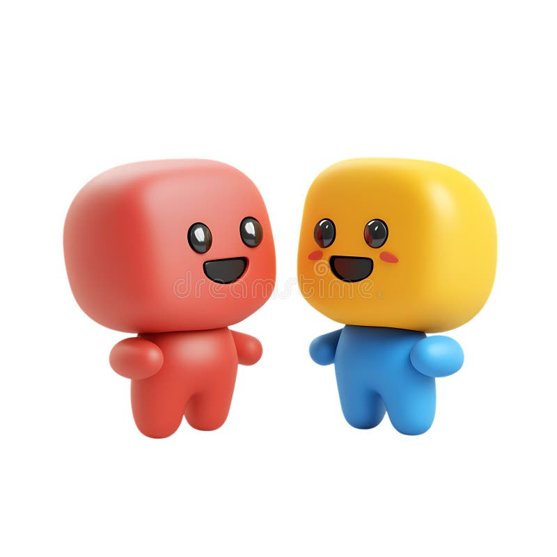 PNG 3D Render Two Colorful Characters Interacting Against Transparent ...