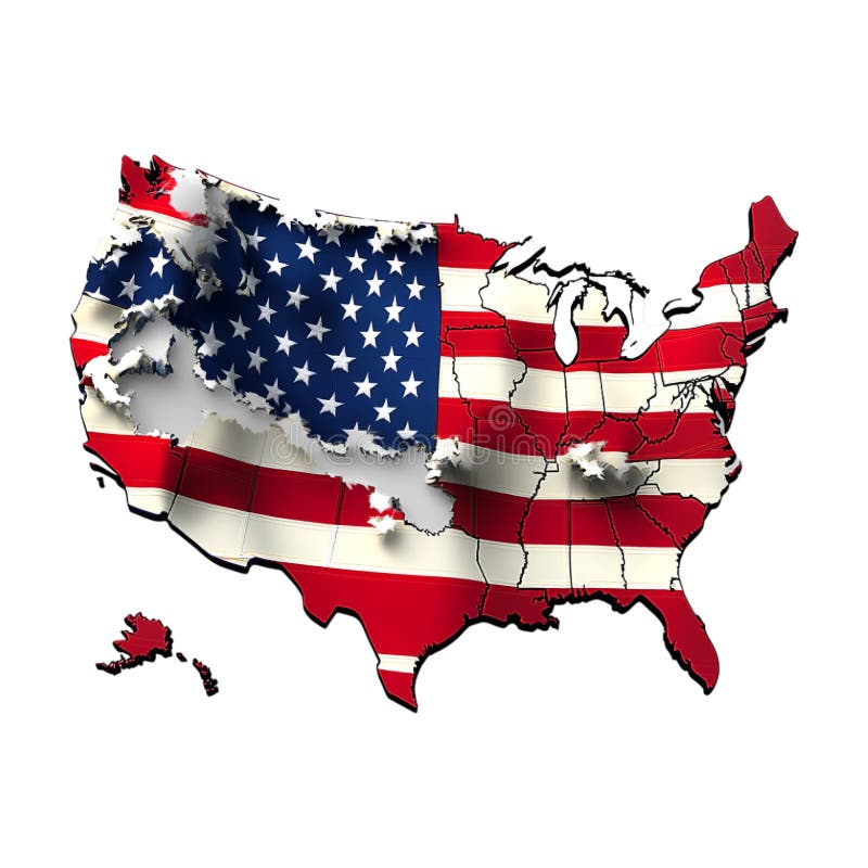 PNG 3D USA Map with Flag on Transparent Background - Ai Generated Stock ...