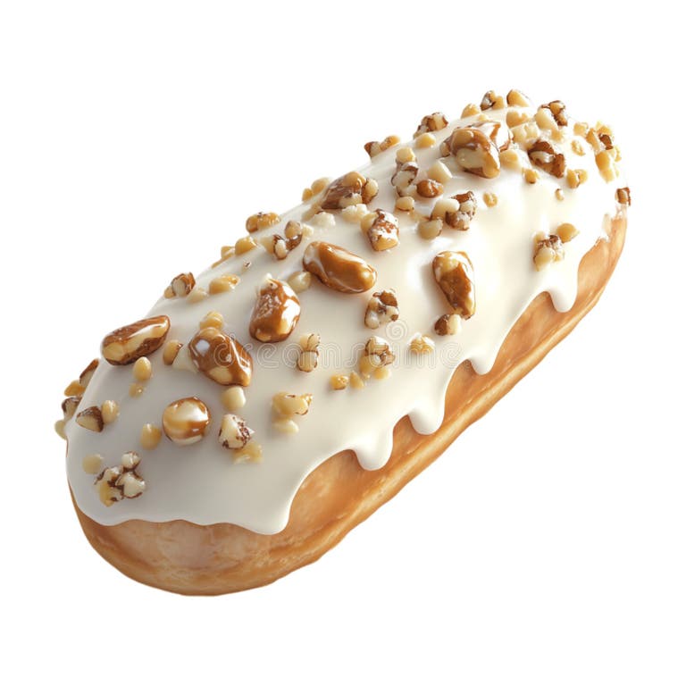 PNG Eclair with White Icing and Walnuts on Transparent Background Stock ...
