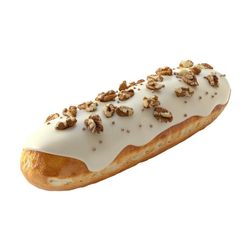PNG Eclair with White Icing and Walnuts on Transparent Background Stock ...