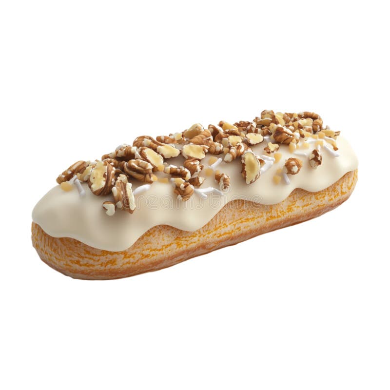 PNG Eclair with White Icing and Walnuts on Transparent Background Stock ...