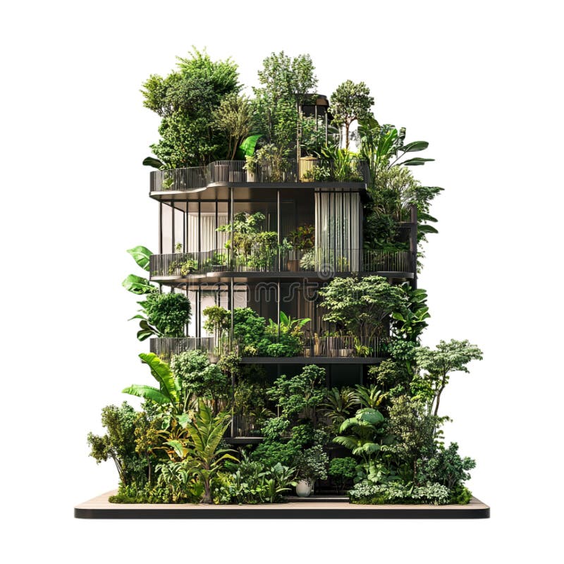 PNG Eco-Friendly Building with Greenery on Transparent Background Stock ...