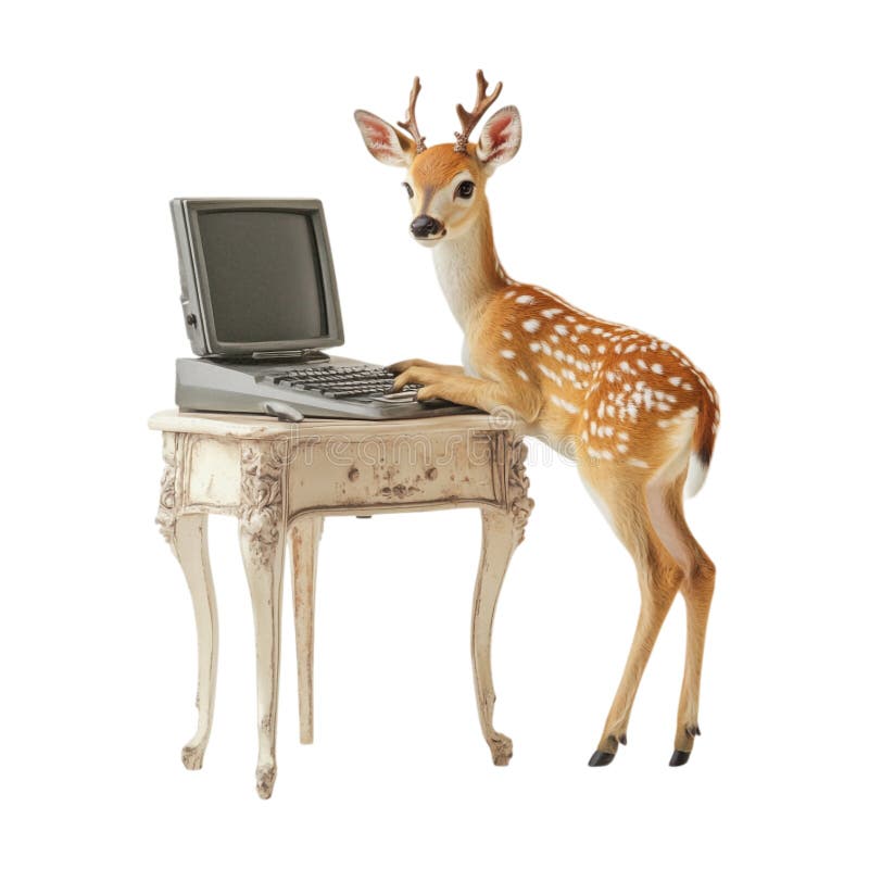 PNG Fawn Using Computer on Transparent Background Stock Illustration ...