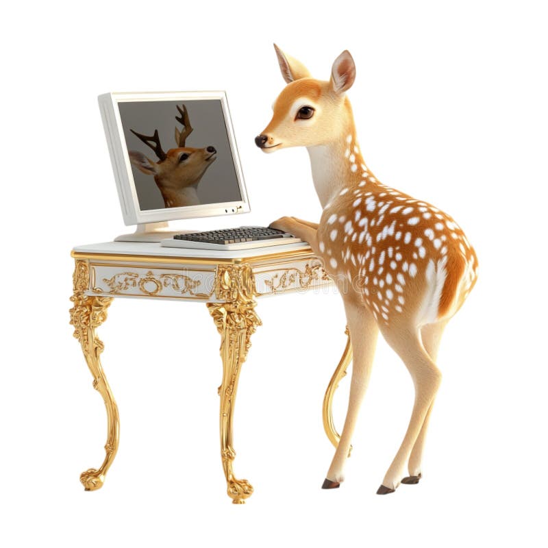 PNG Fawn Using Computer on Transparent Background Stock Illustration ...