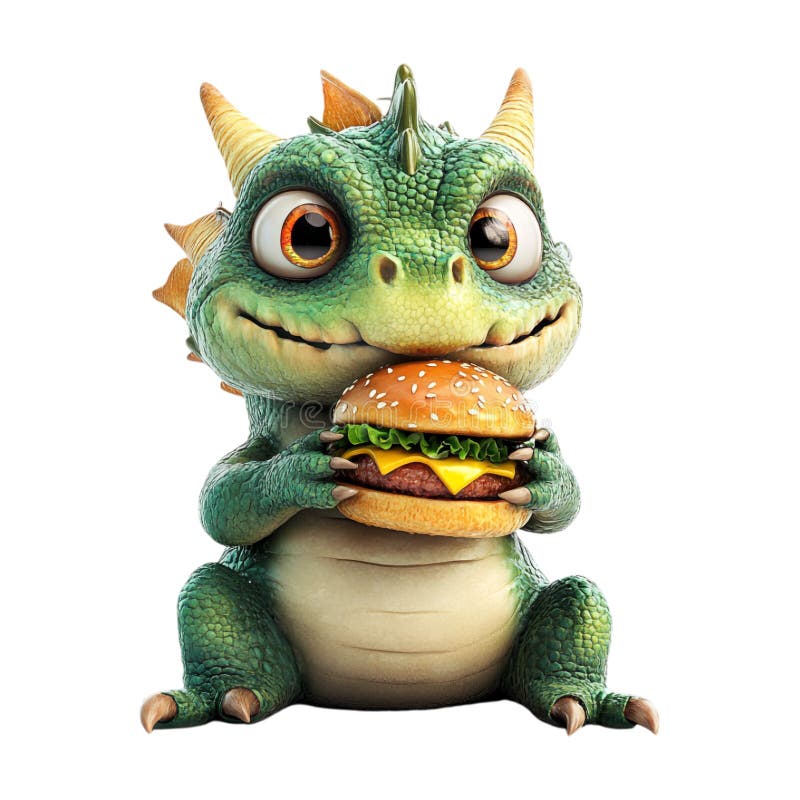 PNG Happy Dragon Eating Burger on Transparent Background - Ai Generated ...