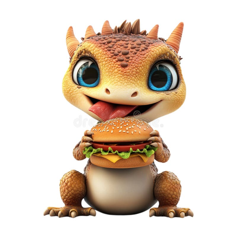 PNG Happy Dragon Eating Burger on Transparent Background - Ai Generated ...