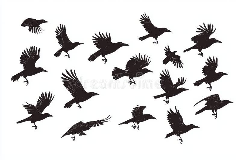 PNG Image of a Flock of Flying Crows on a Transparent Background. Stock ...
