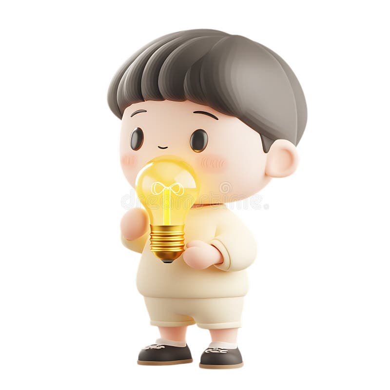 PNG Innovative Ideas 3D Render of Child with Lightbulb Concept Art for Creativity Inspiration ...