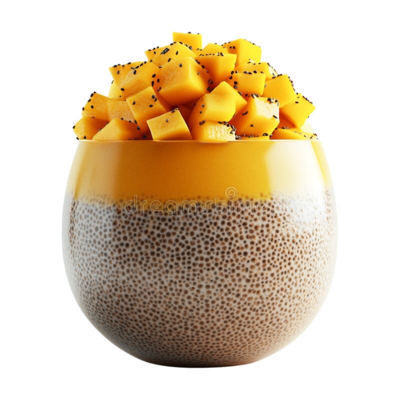 PNG Mango Chia Pudding in Glass Bowl on Transparent Background Stock ...