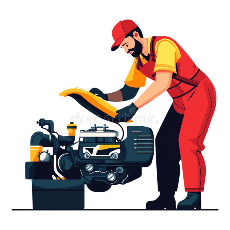 PNG Mechanic Servicing a Car Engine Against Transparent Background ...