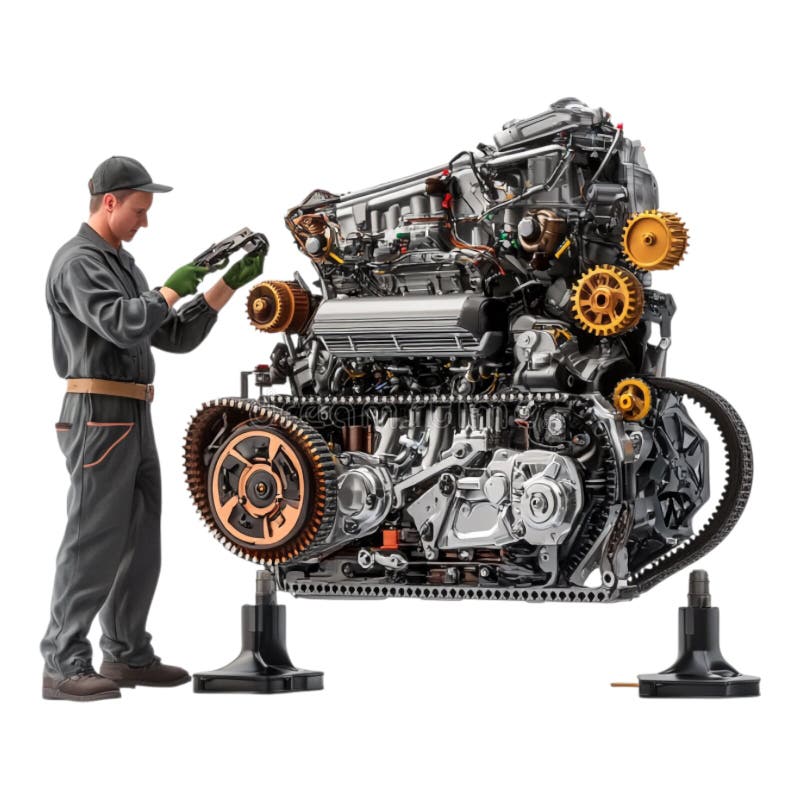 PNG Mechanic Servicing a Car Engine Against Transparent Background ...