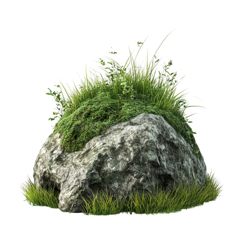 PNG Mossy Rock with Grass on Transparent Background Stock Illustration ...