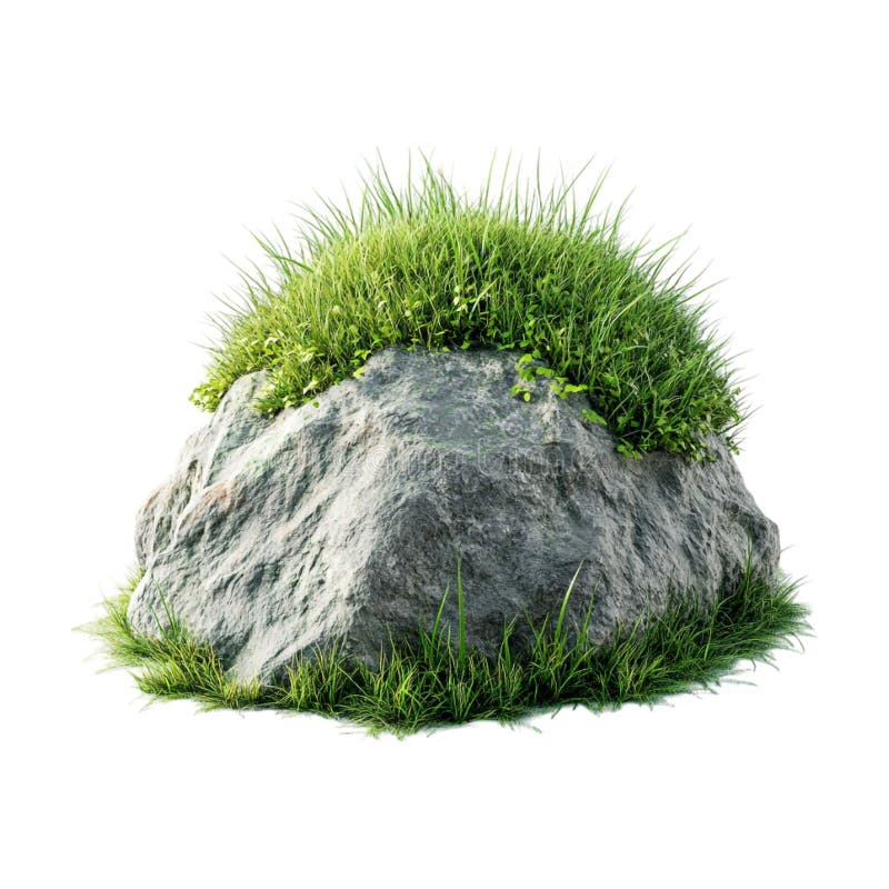 PNG Mossy Rock with Grass on Transparent Background Stock Illustration ...