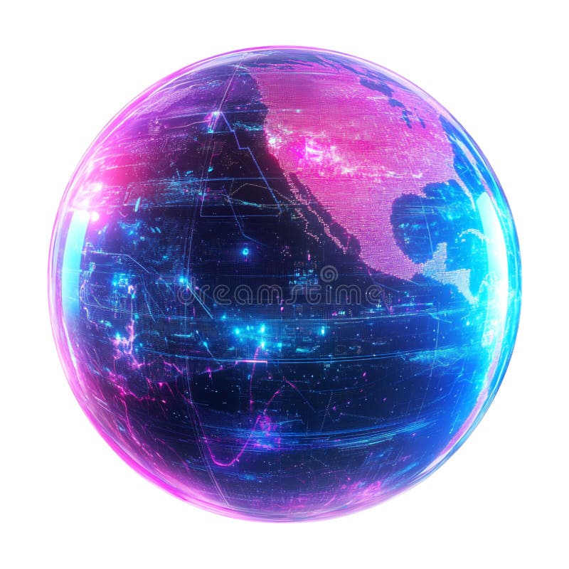 PNG Neon Digital Earth Globe on Transparent Background - Ai Generated ...