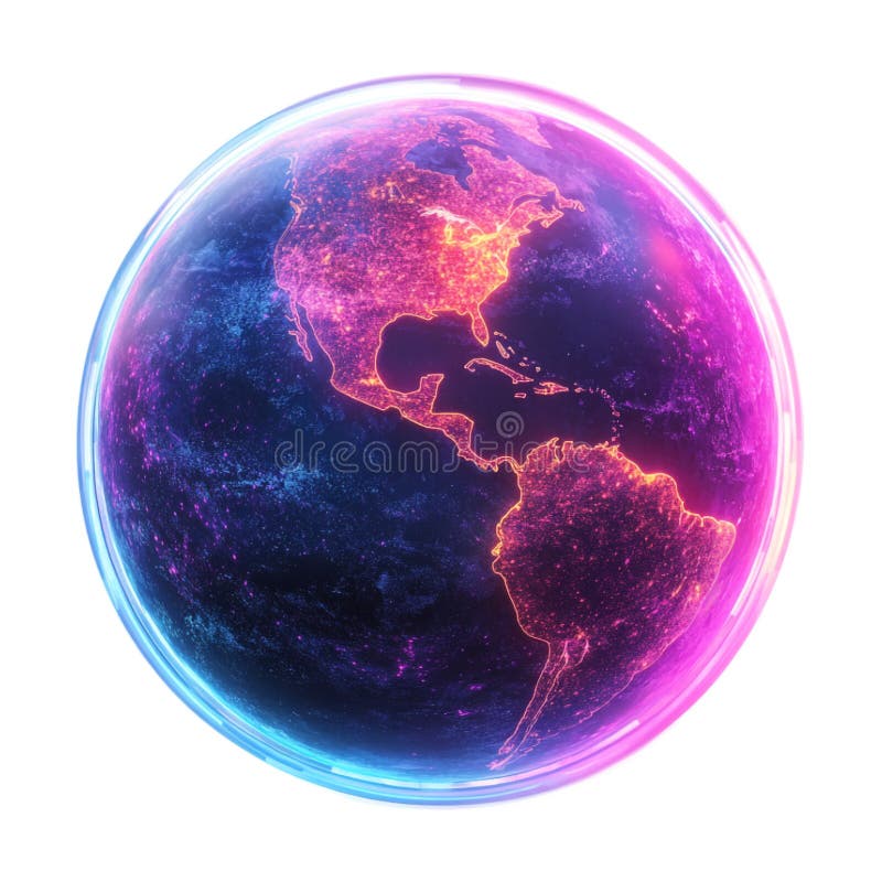 PNG Neon Digital Earth Globe on Transparent Background - Ai Generated ...