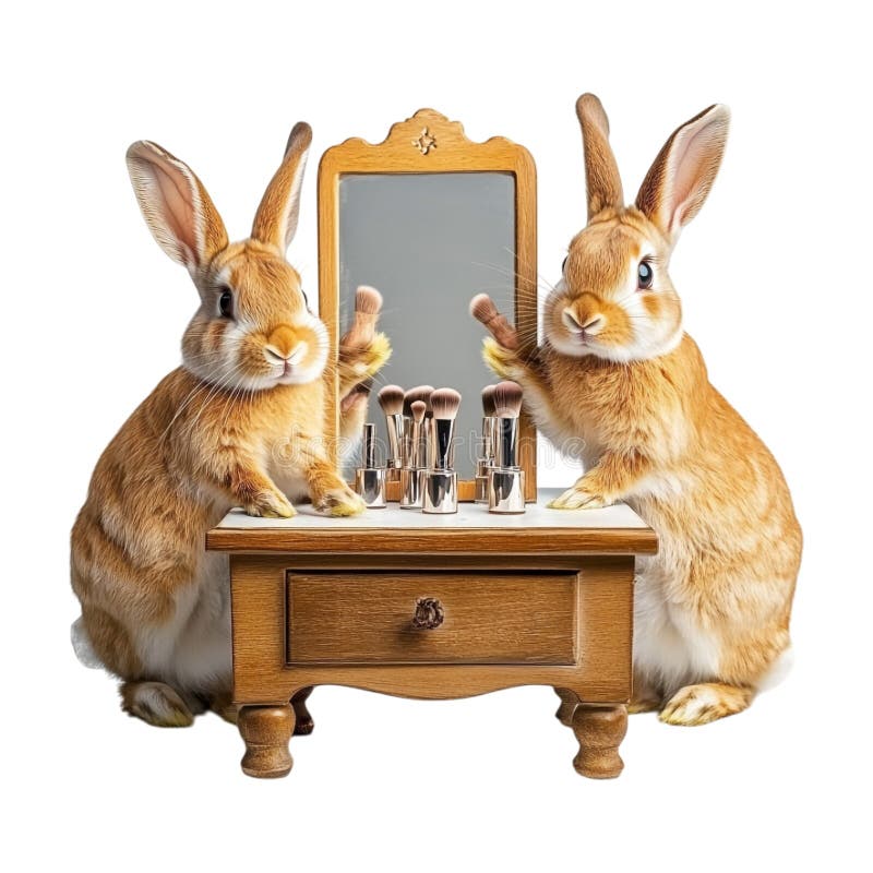 PNG Rabbit Applying Makeup on Transparent Background Stock Illustration ...