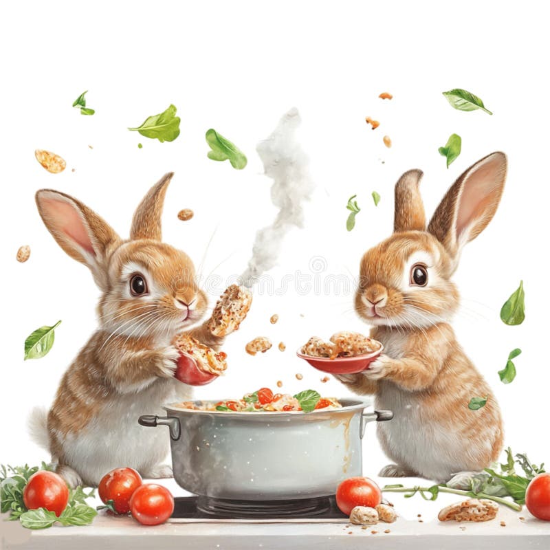 PNG Rabbit Cooking in Pot on Transparent Background Stock Illustration ...