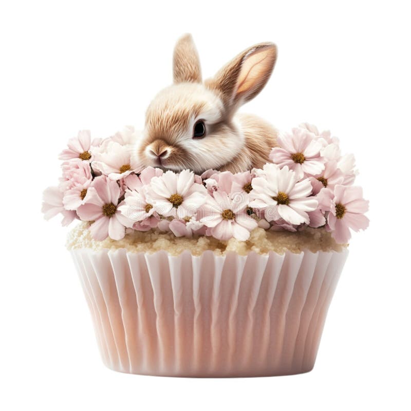 PNG Rabbit in Cupcake with Flowers on Transparent Background Stock ...