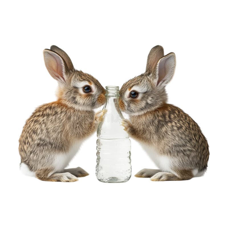 PNG Rabbit Drinking Water from Bottle on Transparent Background Stock ...