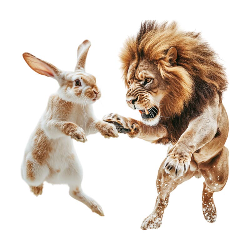 PNG Rabbit Fighting Lion on Transparent Background Stock Illustration ...