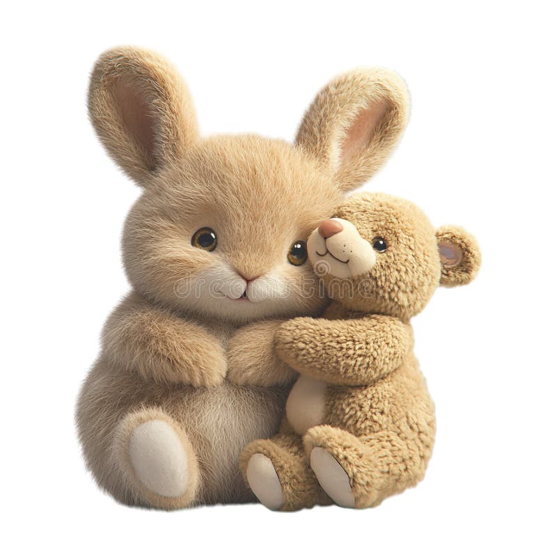 PNG Rabbit Hugging Teddy Bear on Transparent Background Stock ...