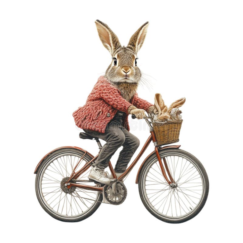 PNG Rabbit Riding a Bike on Transparent Background Stock Illustration ...