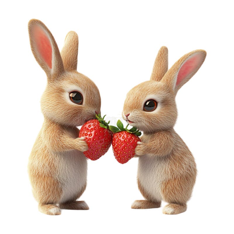 PNG 2 Rabbits Holding Strawberry on Transparent Background - Ai ...