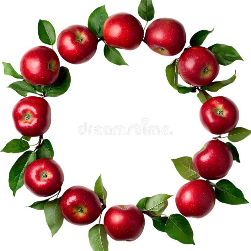 PNG Red Apples in a Leafy Circle Against Transparent Background Stock ...
