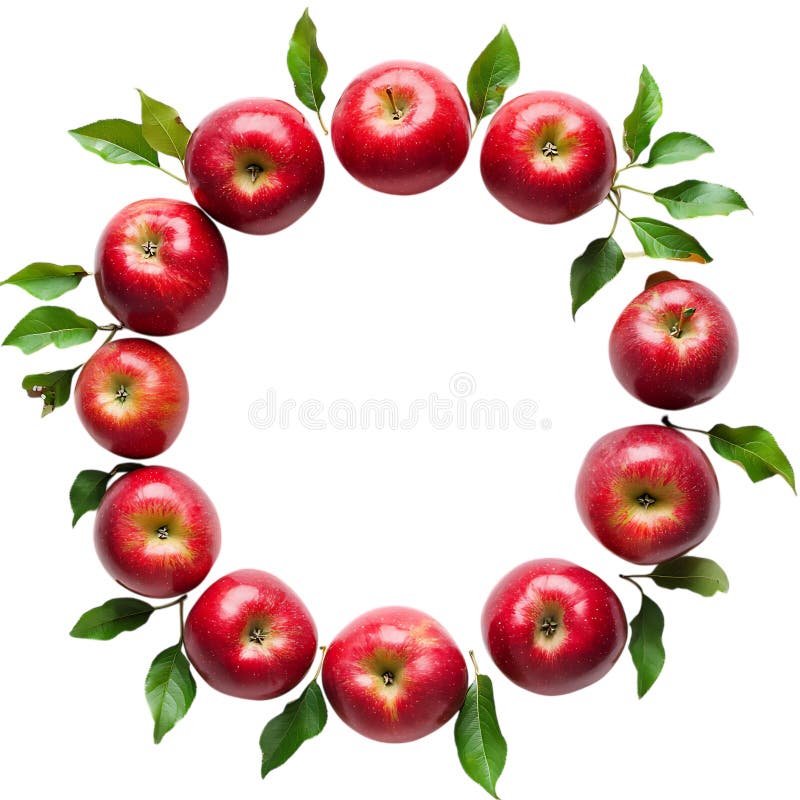 PNG Red Apples in a Leafy Circle Against Transparent Background Stock ...