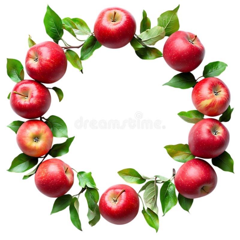 PNG Red Apples in a Leafy Circle Against Transparent Background Stock ...