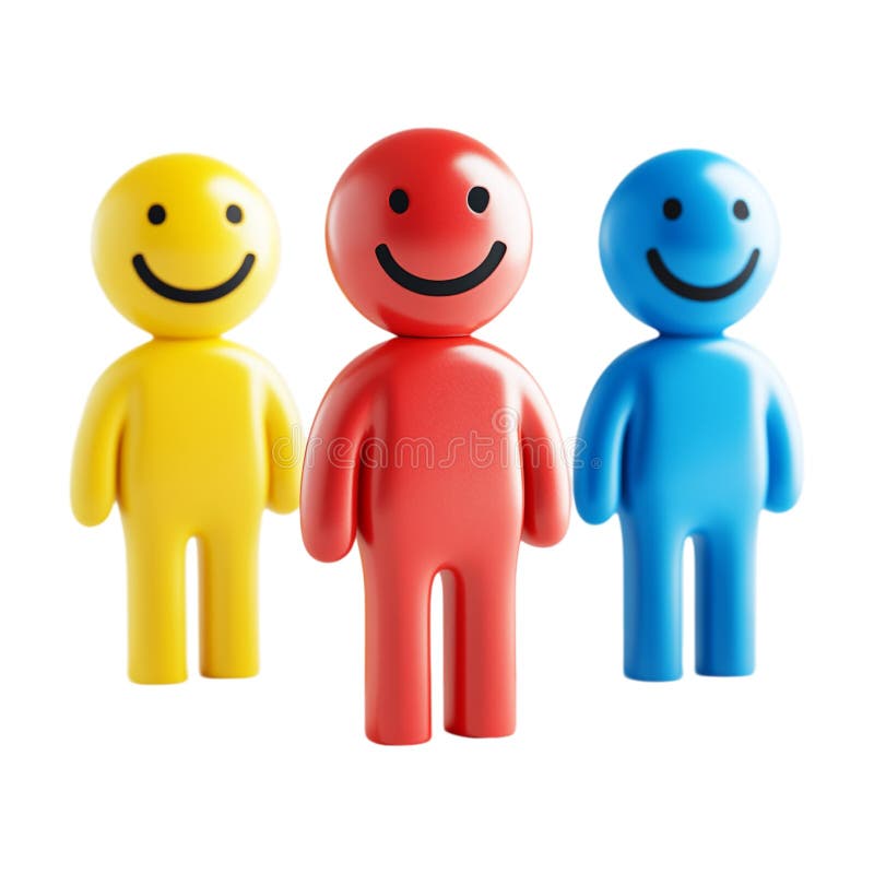 PNG Three Colorful Figures with Happy Faces on Transparent Background ...