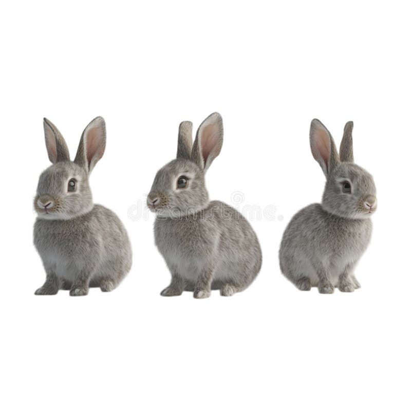 PNG Three Fluffy Bunnies on Transparent Background Stock Illustration ...