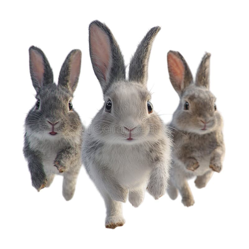 PNG Three Fluffy Bunnies on Transparent Background Stock Illustration ...