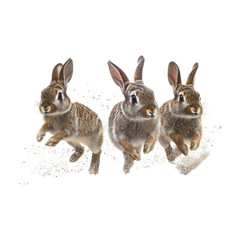 PNG Three Rabbits Running in Snow on Transparent Background Stock ...