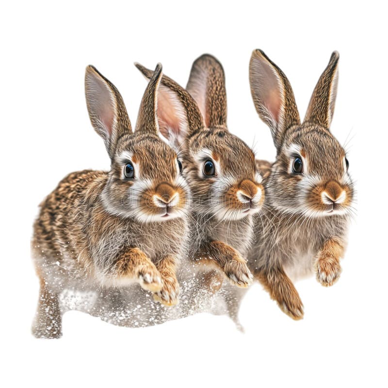 PNG Three Rabbits Running in Snow on Transparent Background Stock ...