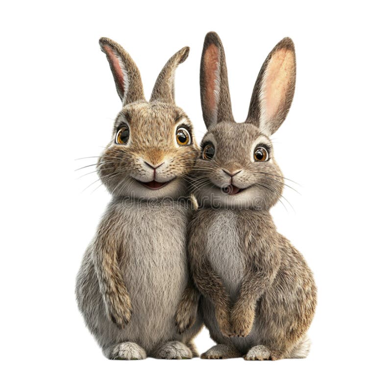 PNG Two Cute Rabbits Standing Together on Transparent Background Stock ...