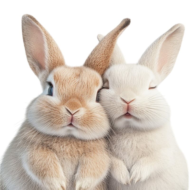 PNG Two Cute Rabbits Standing Together on Transparent Background Stock ...