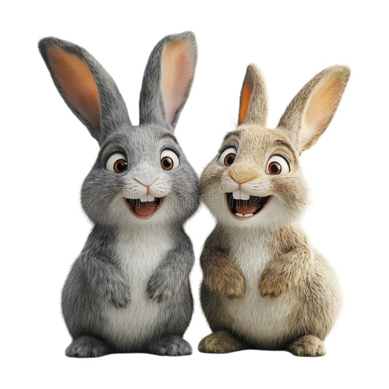 PNG Two Cute Rabbits Standing Together on Transparent Background Stock ...