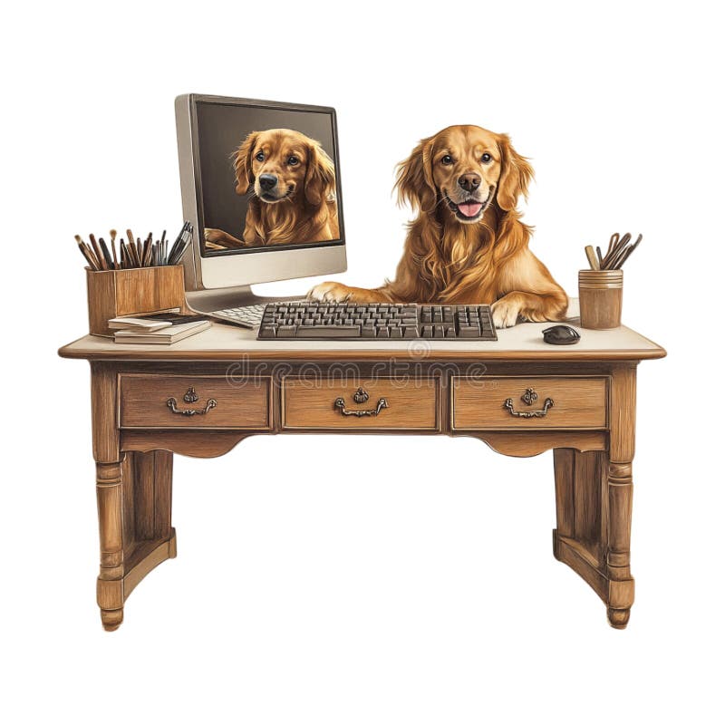 PNG Two Dogs Wearing Hats and Sunglasses Using Computer on Transparent ...