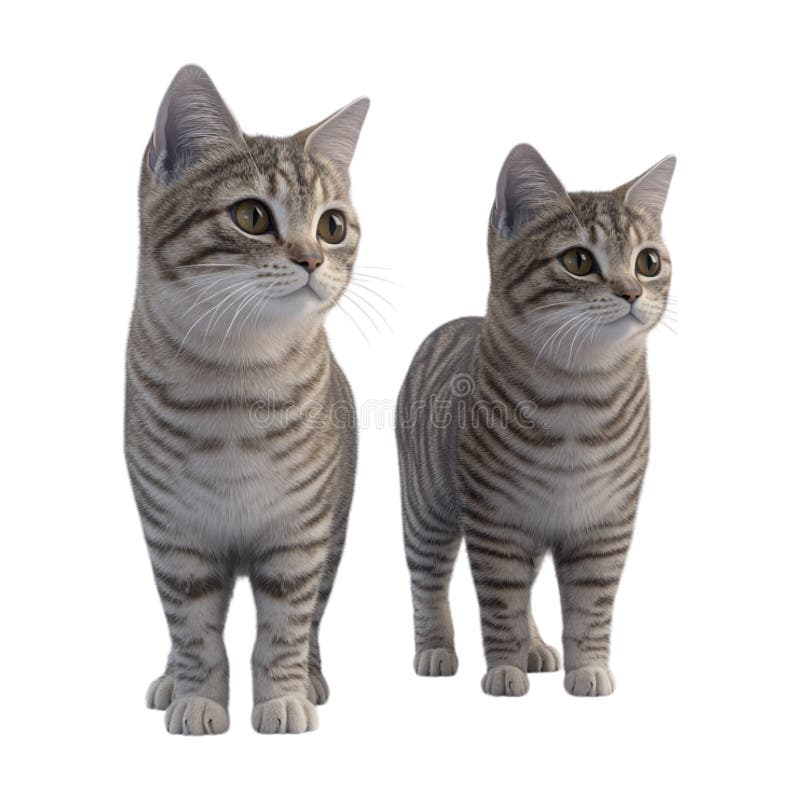 PNG Two Grey Tabby Cats Standing Side by Side on Transparent Background ...