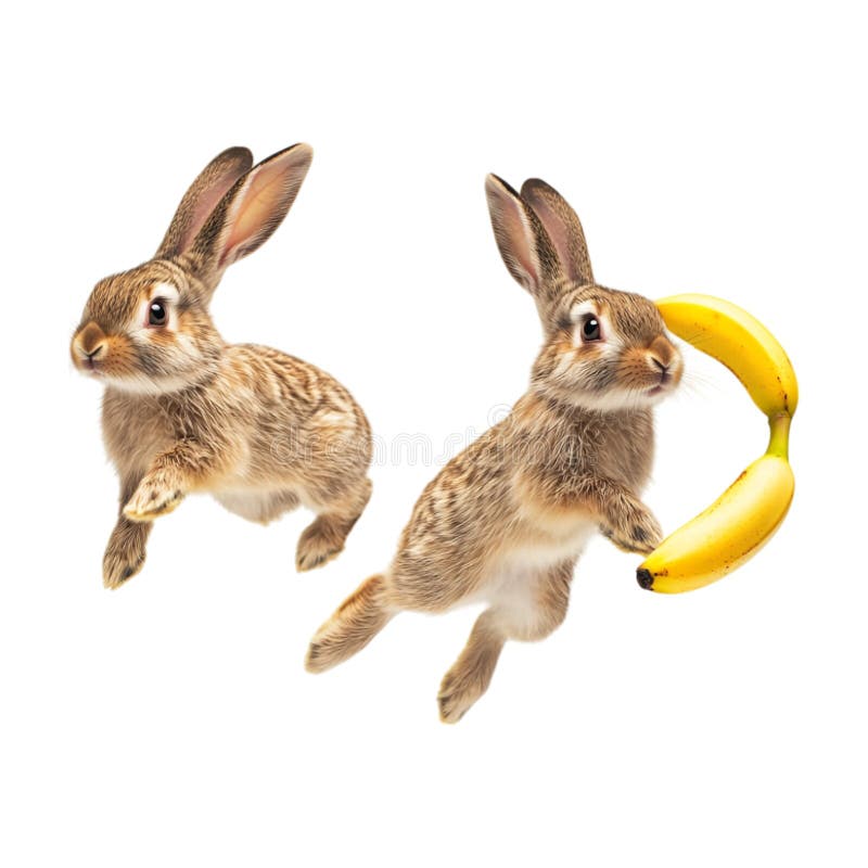 PNG Two Rabbits Eating Bananas on Transparent Background Stock ...